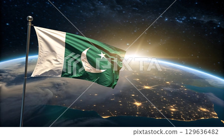 Pakistan flag waving in space with earth and...-插圖素材 [129636482] - PIXTA圖庫