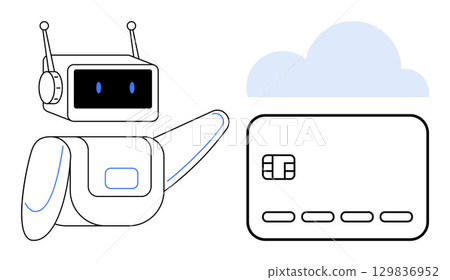 Robot pointing to credit card with cloud shape,... - Stock Illustration ...