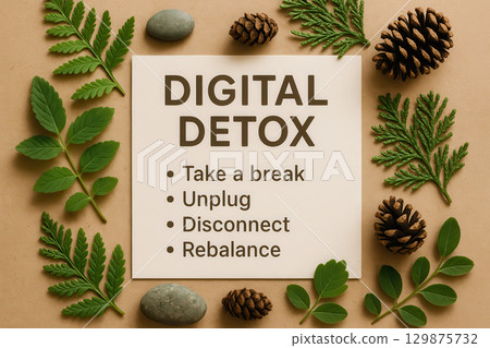 Digital detox encourages taking break to unplug...-插圖素材 [129875732 ...