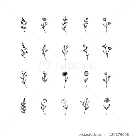 Delicate Floral Outline. Thin line floral... - Stock Illustration ...