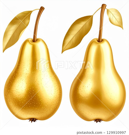 Two Golden Pears with Leaves in Still Life...-插圖素材 [129910997] - PIXTA圖庫