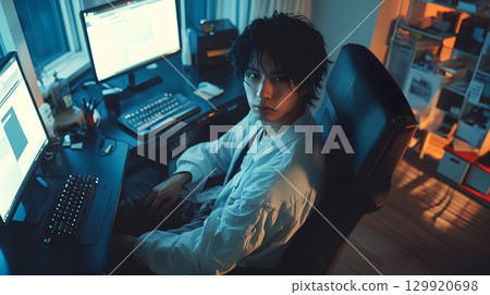 A man who operates a personal computer - Stock Illustration [129920698 ...