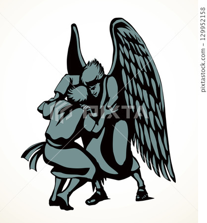 Vector drawing. Man fight with Angel - Stock Illustration [129952158 ...