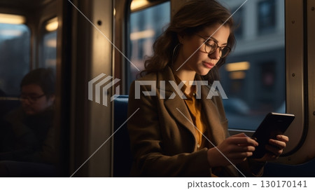 woman reading ereader on public transportation - Stock Illustration ...