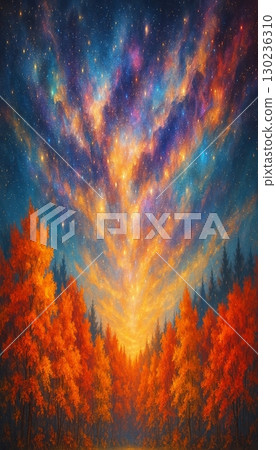 Autumn forest and cosmic light – a fantasy... - Stock Illustration ...