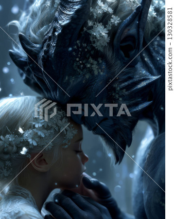 Demon hugs a witch in the night forest.-插圖素材 [130328581] - PIXTA圖庫
