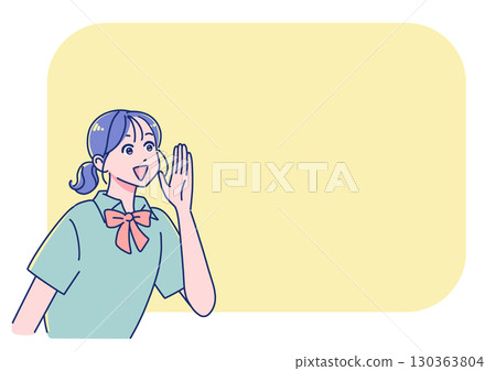 Smiling anime-style female student cheering - Stock Illustration ...