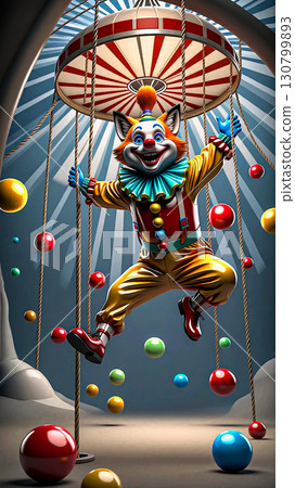 Clown fox circus performer floating with... - Stock Illustration ...
