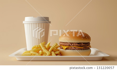 Delicious Burger with Fries and Coffee on...-插圖素材 [131220057] - PIXTA圖庫