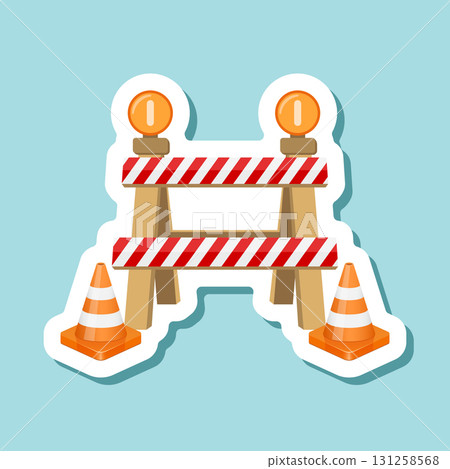 Stop traffic road barrier sticker icon in flat...-插圖素材 [131258568 ...