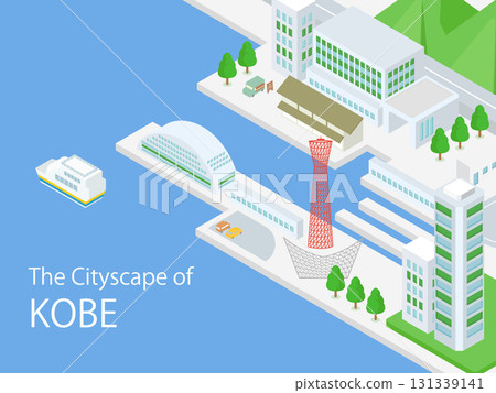 Isometric illustration of Kobe landscape with... - Stock Illustration ...
