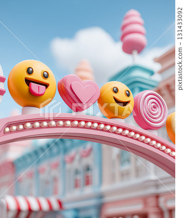 A whimsical scene featuring emoji characters in...-插圖素材 [131433092 ...