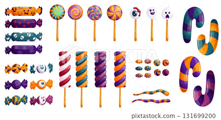 A set of Halloween sweets. Candies, lollipops,... - Stock Illustration ...