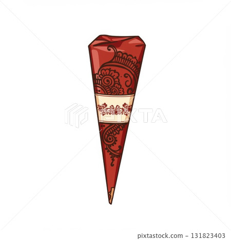 Henna Cone with Intricate Red and Brown Paisley...-插圖素材 [131823403 ...