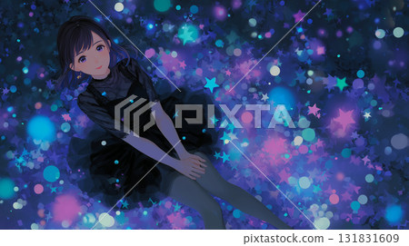 Anime style popping particles and smiling girl - Stock Illustration ...