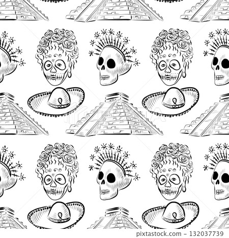 Day of the Dead. Line art illustration of a... - Stock Illustration ...