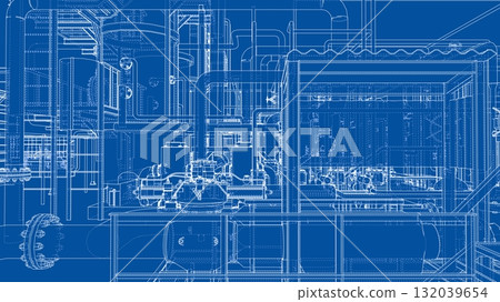 Complex Industrial Blueprint. Vector-插圖素材 [132039654] - PIXTA圖庫