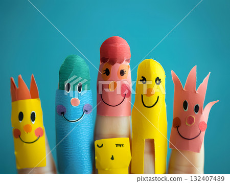 creative finger art showing group of happy... - Stock Illustration ...