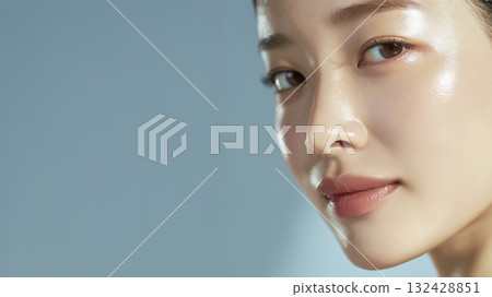 Close-up of a woman's face with moisturized... - Stock Illustration ...