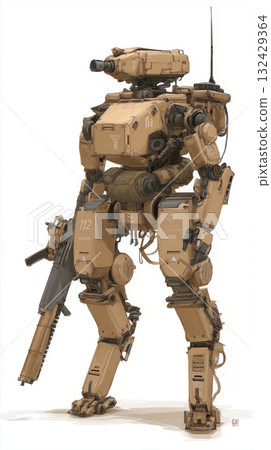 Desert combat robot mech with weapon, armored...-插圖素材 [132429364] - PIXTA圖庫