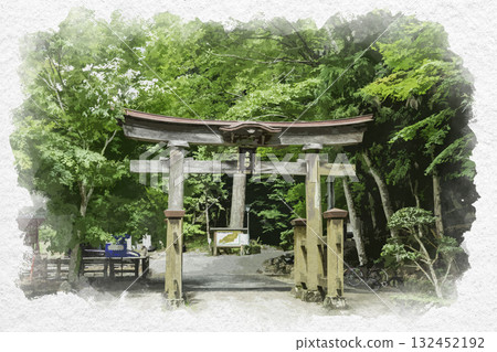 Watercolor-style Torii gate at Tottori Toshogu... - Stock Illustration ...