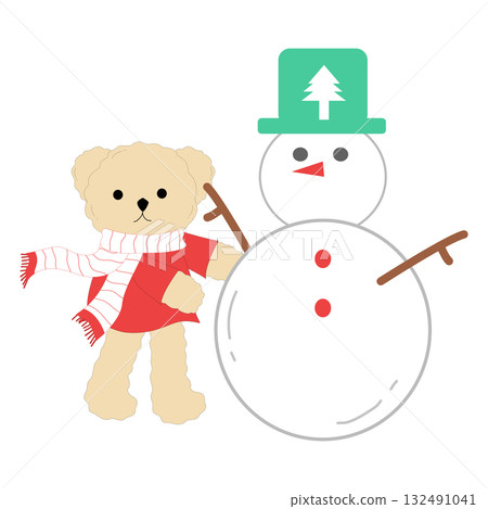 Cute Teddy Bear and Snowman Clipart, Winter Fun... - Stock Illustration ...