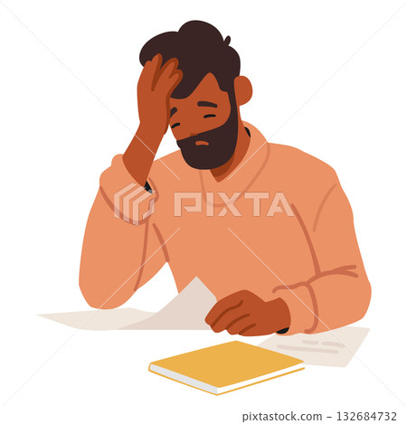 Overwhelmed man cartoon character holding head... - Stock Illustration ...