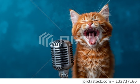 A cat yawning while singing into a microphone - Stock Illustration ...