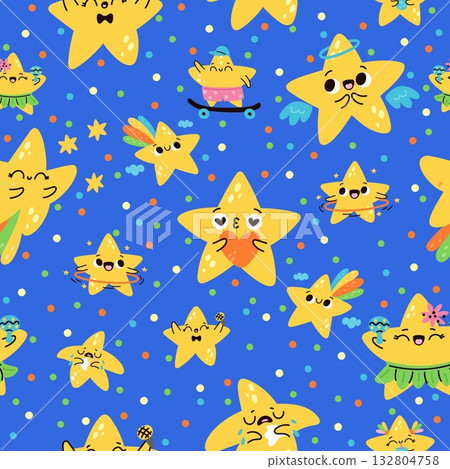 Cute cartoon stars seamless pattern. Funny...-插圖素材 [132804758] - PIXTA圖庫