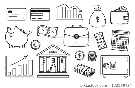 A set of financial doodles-插圖素材 [132979724] - PIXTA圖庫