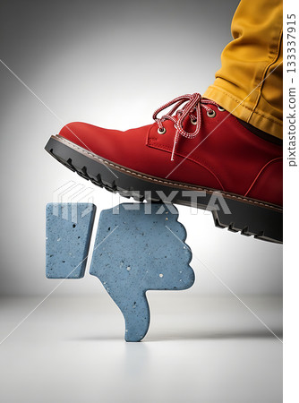Red boot stomping on a thumbs down symbol,... - Stock Illustration ...