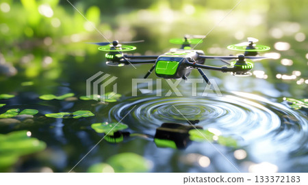 Aerial view of floating drone equipped with...-插圖素材 [133372183] - PIXTA圖庫