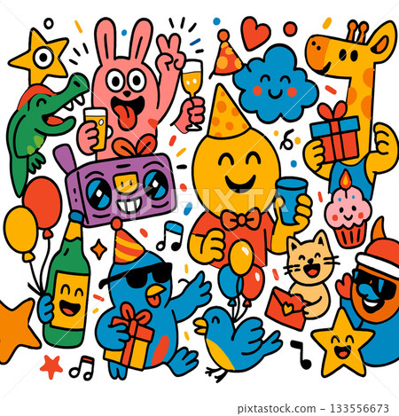 Party animal doodle cartoon character gift...-插圖素材 [133556673] - PIXTA圖庫