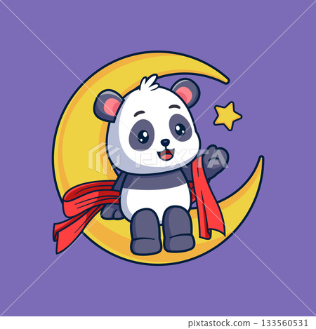 Cute Panda Sitting On Moon Cartoon of illustration-插圖素材 [133560531 ...