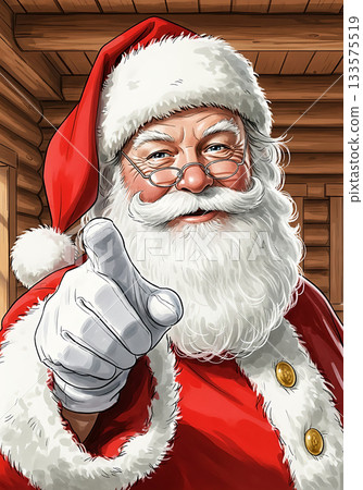Santa Claus points directly at you, a festive...-插圖素材 [133575519] - PIXTA圖庫