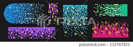 Retro color pixel patterns set isolated on black - Stock Illustration ...