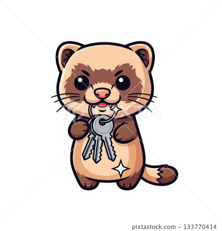 Playful Ferret Stealing Shiny Keys in Kawaii...-插圖素材 [133770414] - PIXTA圖庫