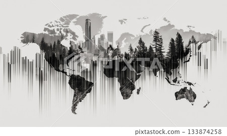 A global visual map where cities and nature... - Stock Illustration ...