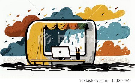 Telework/remote work (work style not tied to a... - Stock Illustration ...