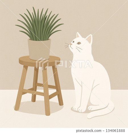White Cat Minimal Line Drawing Generative AI - Stock Illustration ...