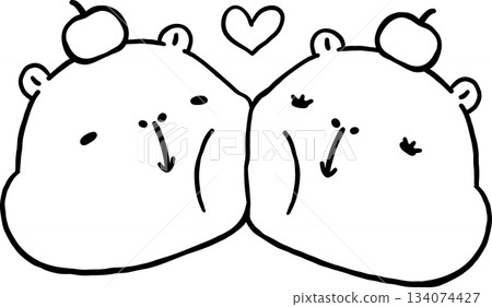 Two Kawaii Capybaras Valentine Outline Cartoon... - Stock Illustration ...