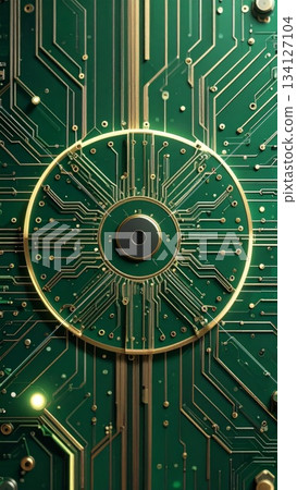 Green Motherboard Circuit Board With Golden...-插圖素材 [134127104] - PIXTA圖庫