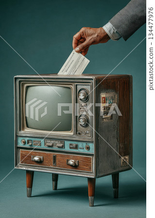 Ballot paper inserted into vintage television set - Stock Illustration ...